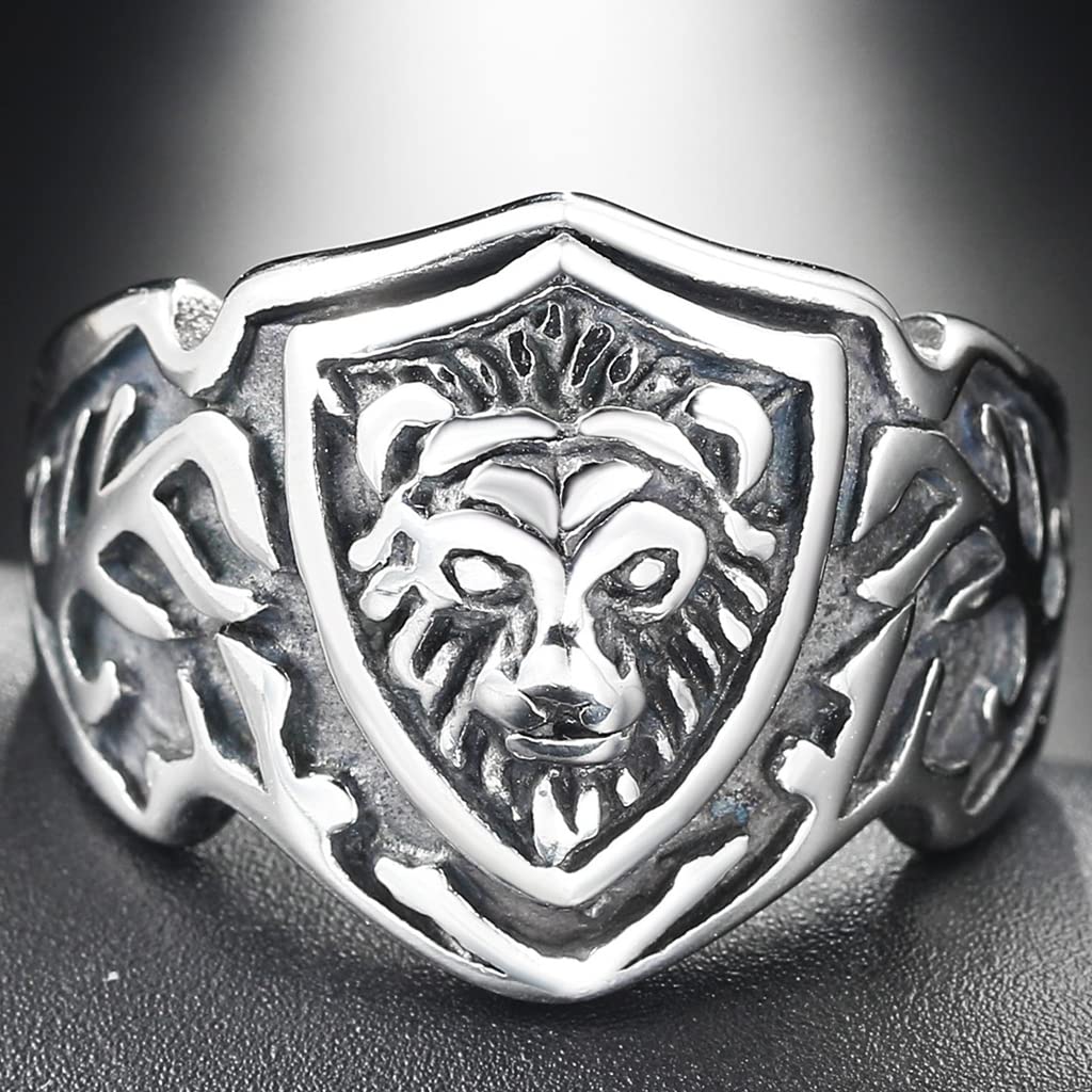 Jude Jewelers Retro Vintage Stainless Steel Medieval Shield Lion Style Biker Party Ring (Silver, 9)