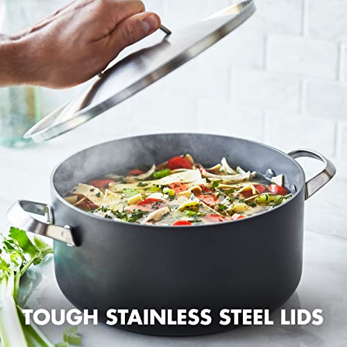 GreenPan Paris Pro Hard Anodized Healthy Ceramic Nonstick, 5 Piece Cookware Pots and Pans Set with Stainless Steel Lids, PFAS-Free, Dishwasher Safe, Grey