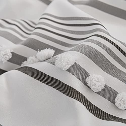 SLEEPBELLA Boho California King Comforter Set, Grey and White Tufted Ball Pom Striped Design, Extra Fluffy Bed Comforter 3pcs (1 Comforter with 2 Pillowcases)