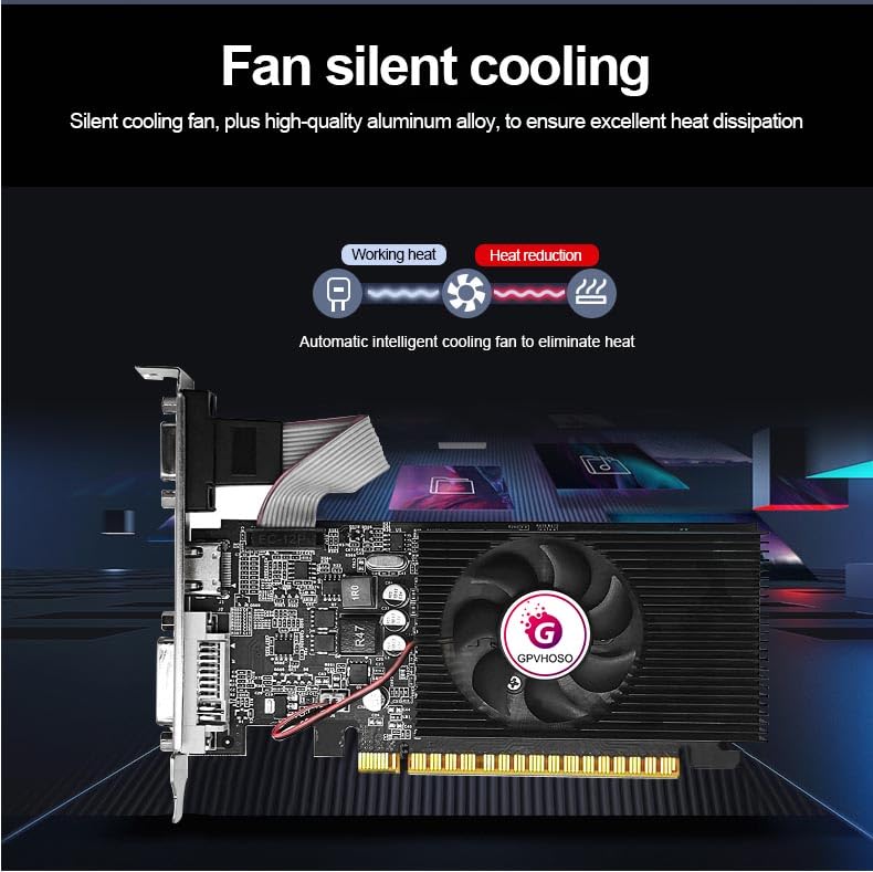GPVHOSO GeForce GT 730 4GB DDR3 Graphics Card, 128Bit DirectX 11 PCIe x16 Low Profile Computer GPU for Working, VGA/DVI-D/HDMI Output Desktop Gaming Video Card Support 2K with Bracket