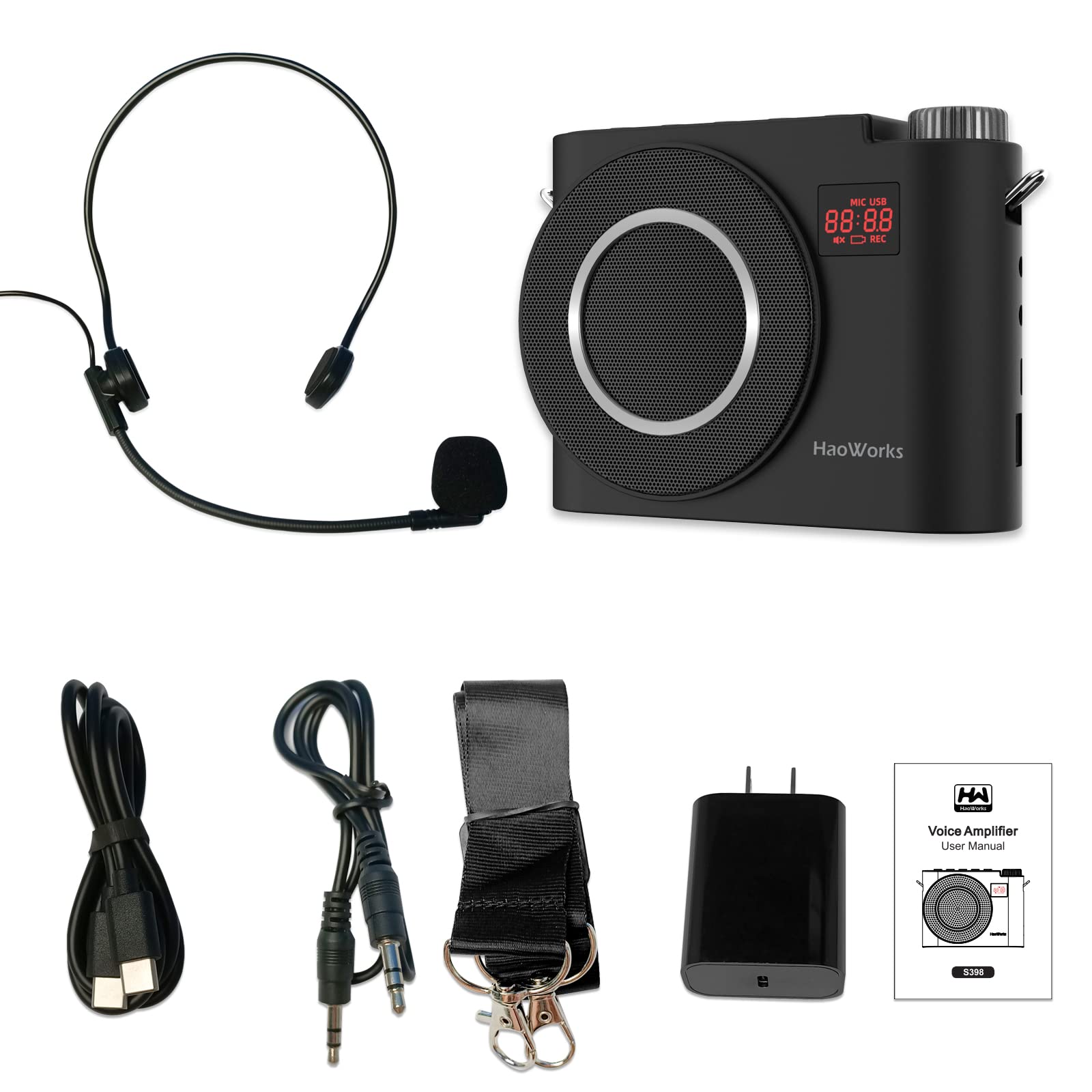 HaoWorks Voice Amplifier for Teachers - 20W Portable Voice Amplifier Wired Headset Mic and Speaker System, Personal Microphone for Classroom, Tour Guide, Instructor, Public Speaking
