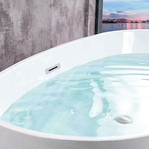 WOODBRIDGE 59" Freestanding White Acylic Soaking Bathtub with Chrome Drain and Overflow,BTA1518 -C-Drain &O