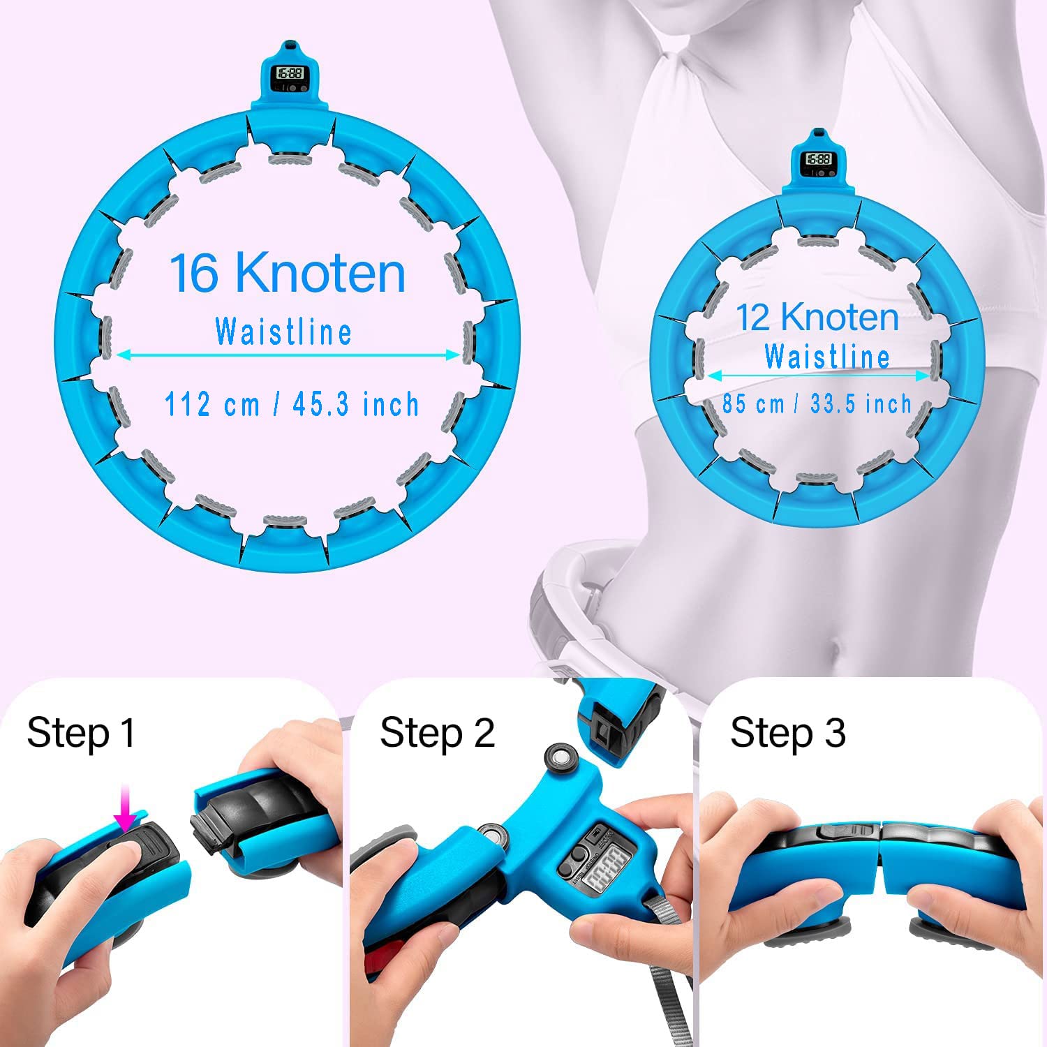 HAOYING Smart Weighted Fitness Hula Hoops for Adults ,Non-Falling Detachable Exercise Hoop with Timer and Jump Rope as Gift(Blue)