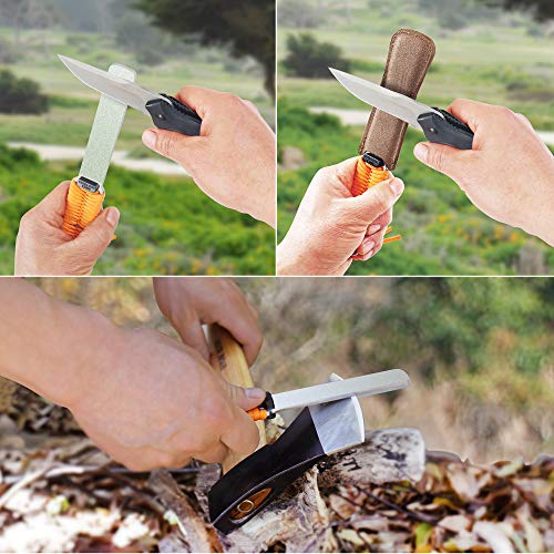 SHARPAL 181N Dual-Grit Diamond Sharpening Stone File Coarse 325 / Extra Fine 1200 Grit with Leather Strop Garden Tool Blade Sharpener for Knife, Axe, Lawn Mower Blade, Shears, Chisels, Drills