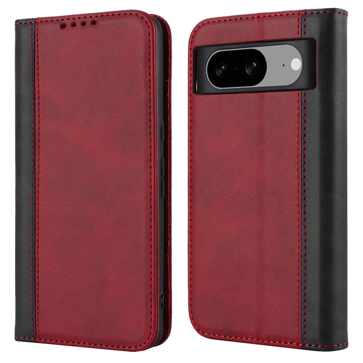 Havaya for Pixel 8 Case wallet with Card Holder google pixel 8 phone Case for women Flip folio leather phone Cover with Credit Card Slots for men-Red and black