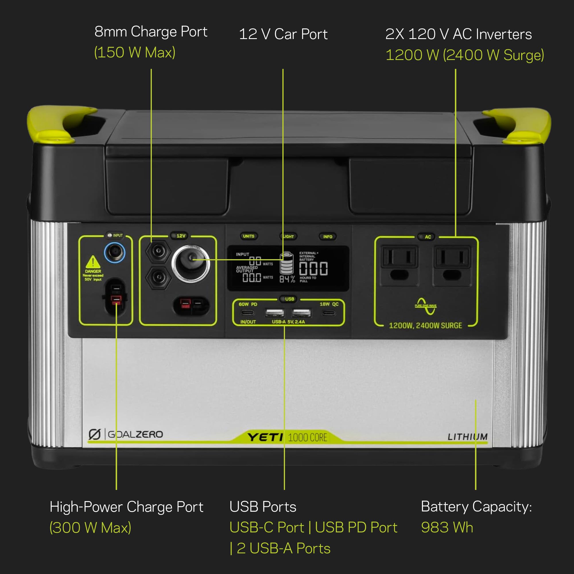 Goal Zero Yeti 1000 Core Portable Power Station, 1,000 W, Solar-Powered Generator (Solar Panel Not Included), USB-A/USB-C Ports and AC Outlets, Power for Camping (Yeti 1000 Core + Boulder 100BC)