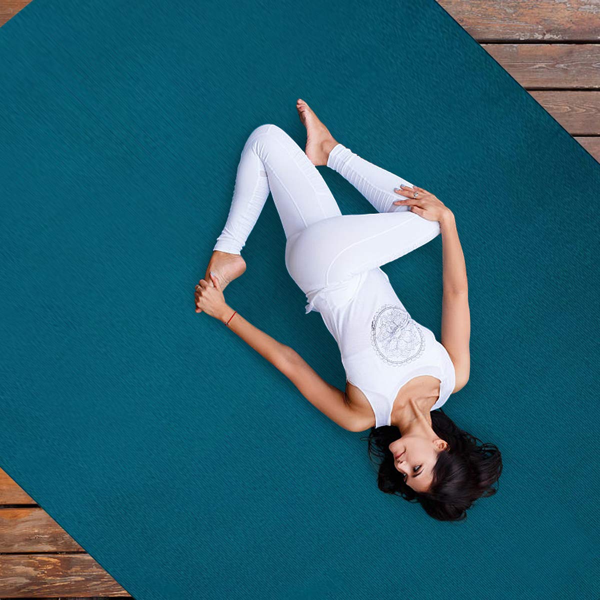 Goplus Large Yoga Mat, 7' x 5' x 8mm and 6' x 4' x 8mm with Straps, Eco Friendly Extra Thick Non Slip Barefoot Fitness Exercise Mat for Home Gym Floor Cardio Workout (Oasis Blue, 7'x5')