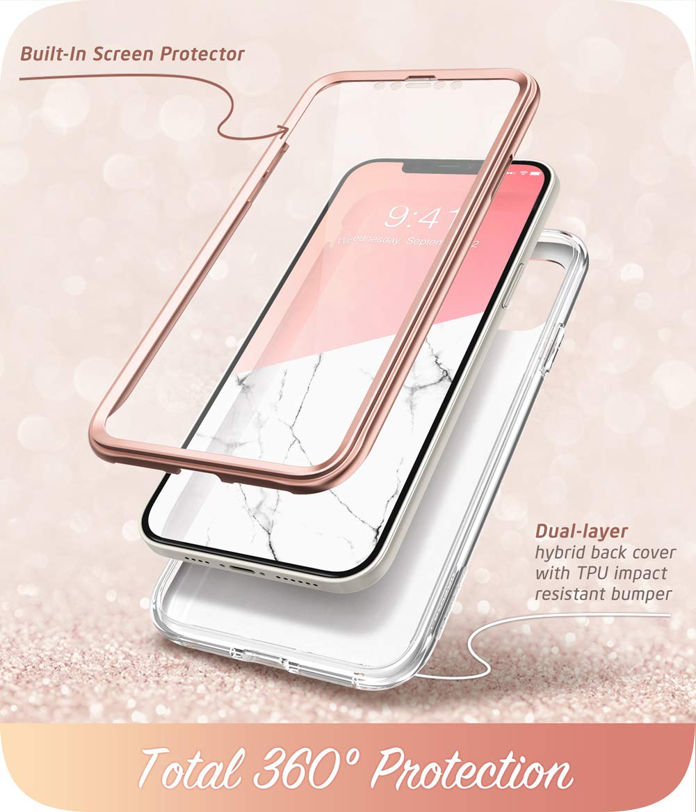 i-Blason Cosmo Series Case for iPhone 12 / iPhone 12 Pro 5G 6.1 inch (2020 Release), Slim Full-Body Stylish Protective Case with Built-in Screen Protector (Marble)