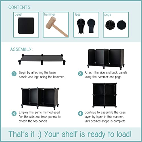 Homeries Cube Storage System β Modular DIY Plastic Closet Organizer Rack, Storage Shelves, Bookshelf, Bookcase for Bedroom, Office, Dorm Room, College, Living Room - Black (9-Cube)