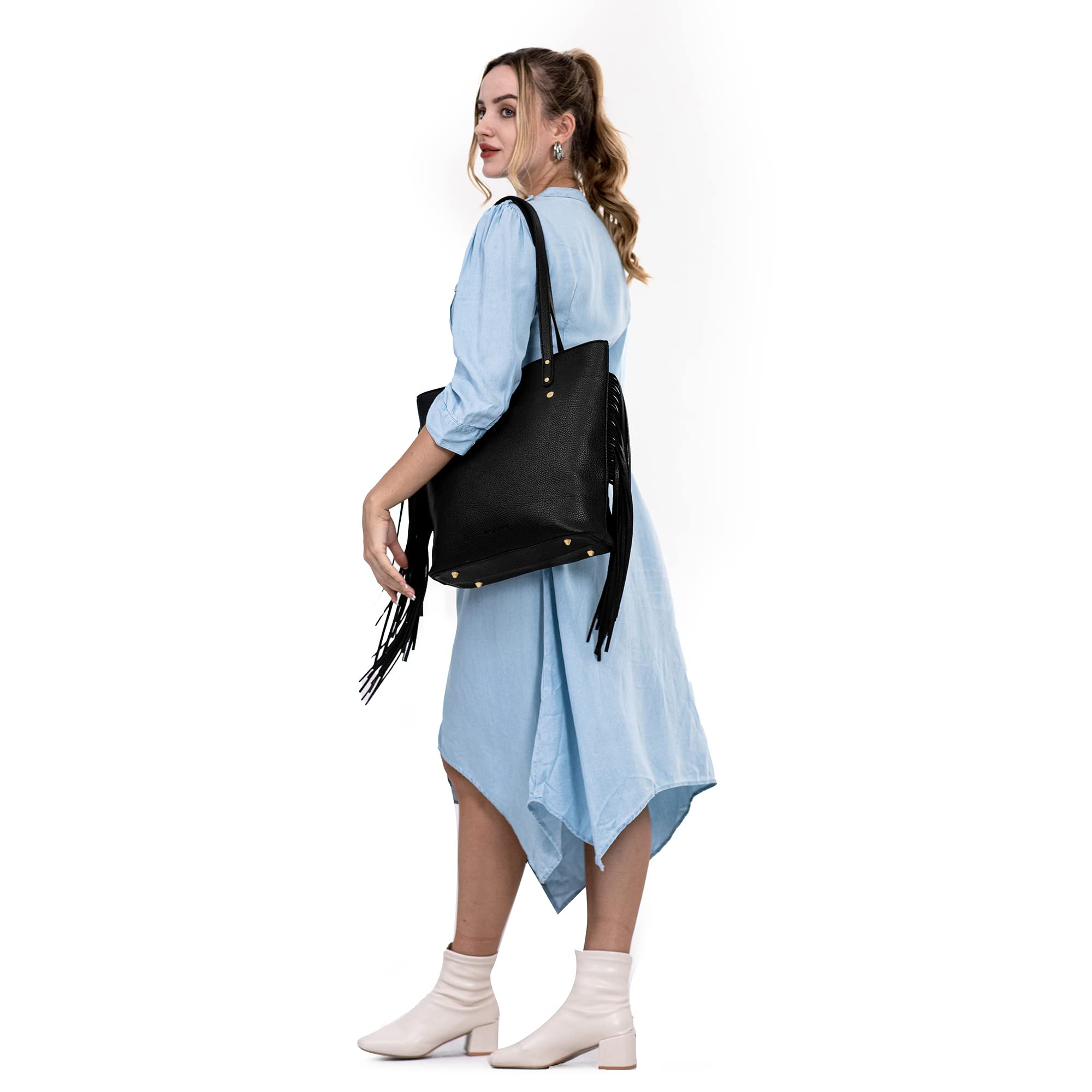 Montana West Fringe Tote Bag for Women Vegan Leather Large Purse for Work AR1-MWC-067-BK