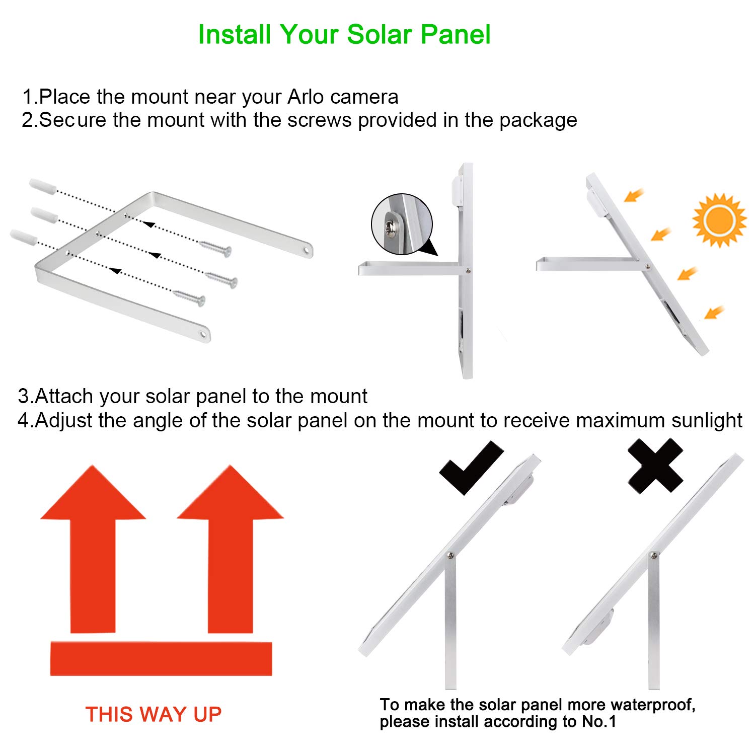 iTODOS Solar Panel Works for Arlo Pro 2 and Arlo Pro, 7.5W Excellent Charging Performance to Keep Your Camera Get Enough Power,Not for Arlo Ultra and Arlo Pro3(Silver)