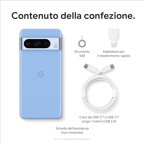 Google Pixel 8 Pro 5G (EU/UK Model) Dual SIM (Nano-SIM, eSIM) | 6.7-inch Android GSM Unlocked Smartphone - International Version (Bay, 128GB + 12GB RAM)