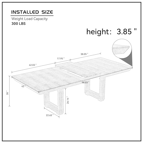 WILLIAMSPACE 98" Wood Extendable Dining Table for 6 to 10, Country Rustic Rectangular Kitchen Table with Wood Leg, Large Dining Room Table Farmhouse Furniture, Easy to Assemble (Grey)