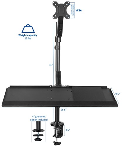 VIVO Sit-Stand Height Adjustable Pneumatic Spring Arm Keyboard Tray Desk Mount for 1 Screen up to 32 inches STAND-SIT1B