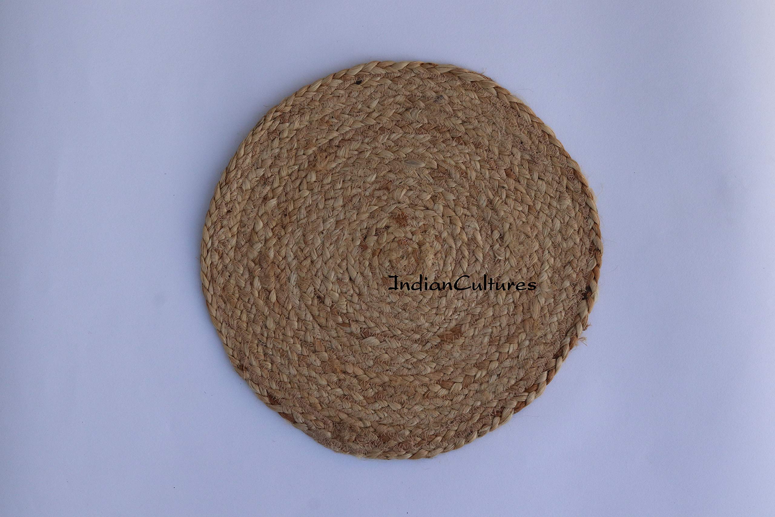 Heat Resistant Non-Slip Weave Placemats Hemp Insulation Pads Braided Tablemats Natural Jute Handmade Woven Placemats ,Round Burlap Placemats Set 12" Approx (6)