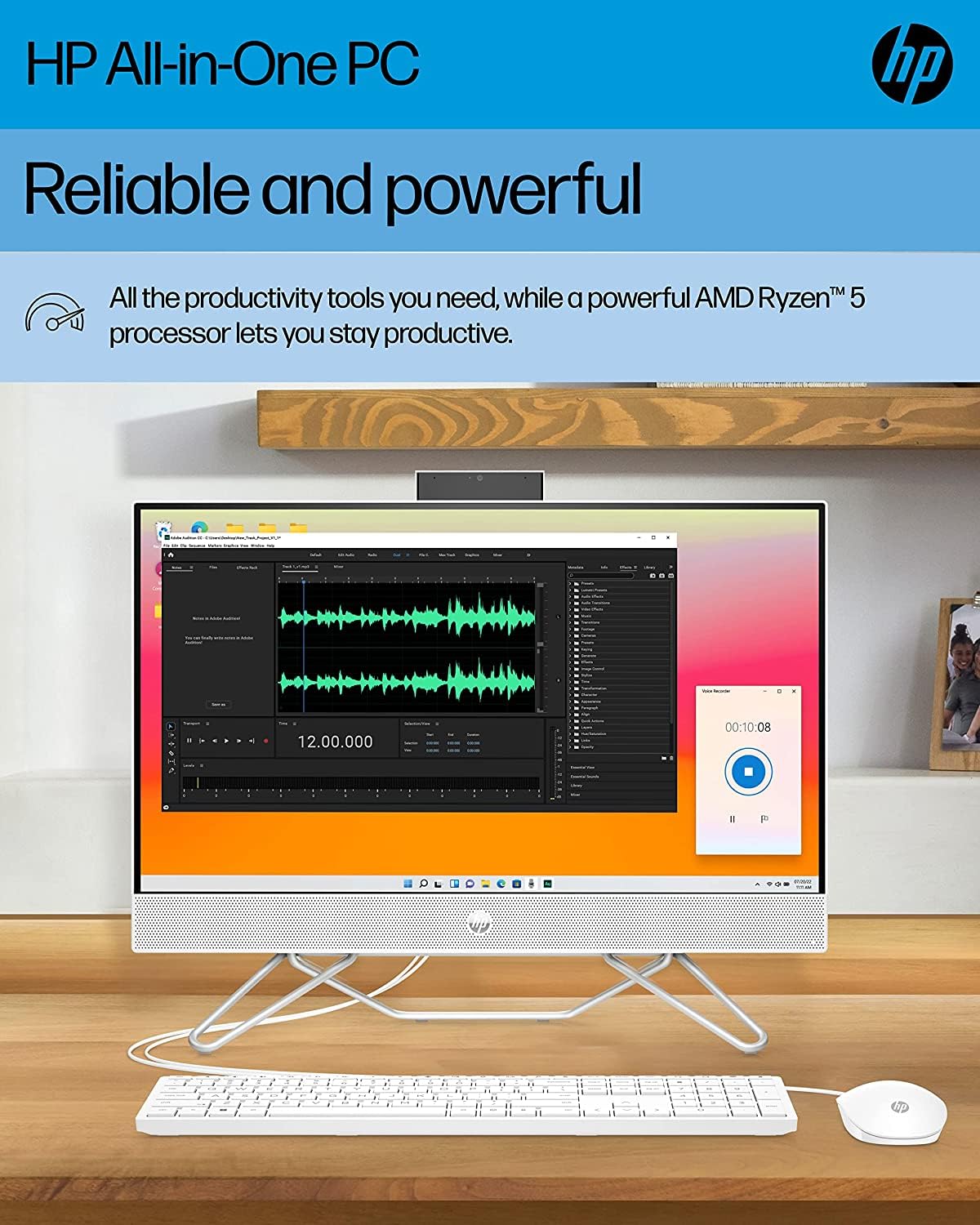 HP 2023 Newest All-in-One Bundle PC, 23.8 Inch FHD Touchscreen Display, AMD Ryzen 5-5625U Processor, 16GB RAM, 1TB SSD, AMD Radeon Graphics, Wi-Fi, Dual Computer Speakers, Windows 11 Home