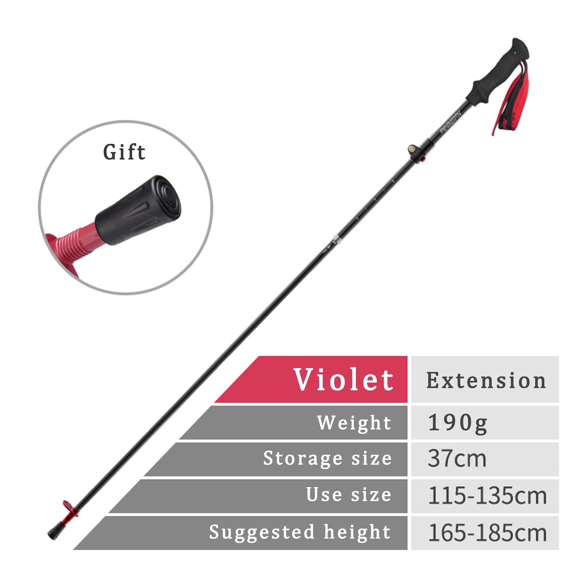 HYSENM Carbon Fiber Trekking Pole with Lever Lock Extendable 45-53 Inch Collapsible Walking Stick Shock Absorbent Lightweight Hiking Pole with Adjustable Waist Grip, Violet
