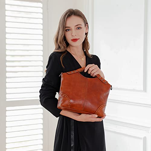 HESHE Womens Vintage Leather Shoulder Handbags Crossbody Bag Satchel Purse (Brown)