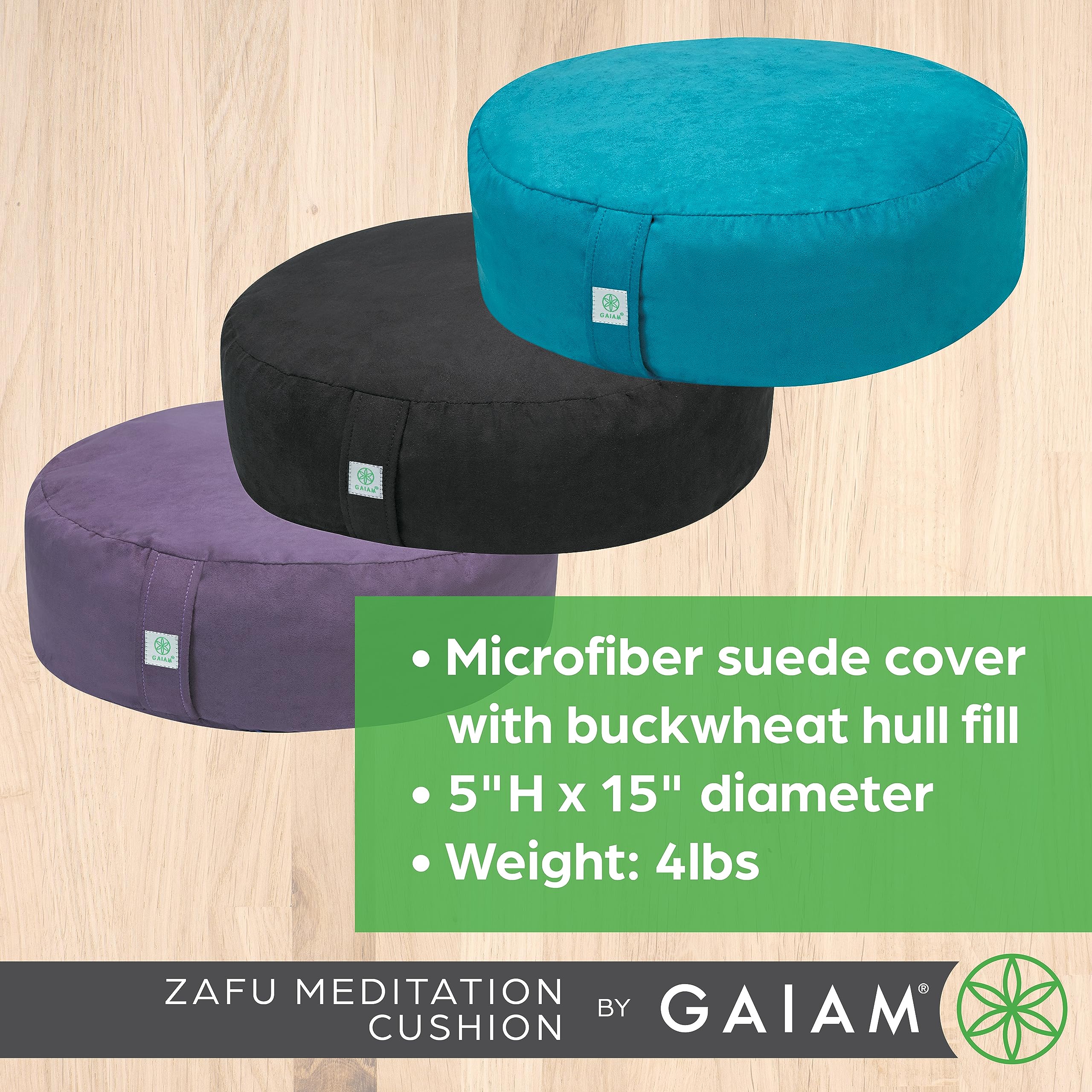 Gaiam Zafu Yoga Meditation Cushion - Ergonomic Buckwheat Hull Floor Pillow for Posture Support, Tailored Comfort with Adjustable Filling, Carry Handle, Versatile for Pilates and Relaxation - Teal