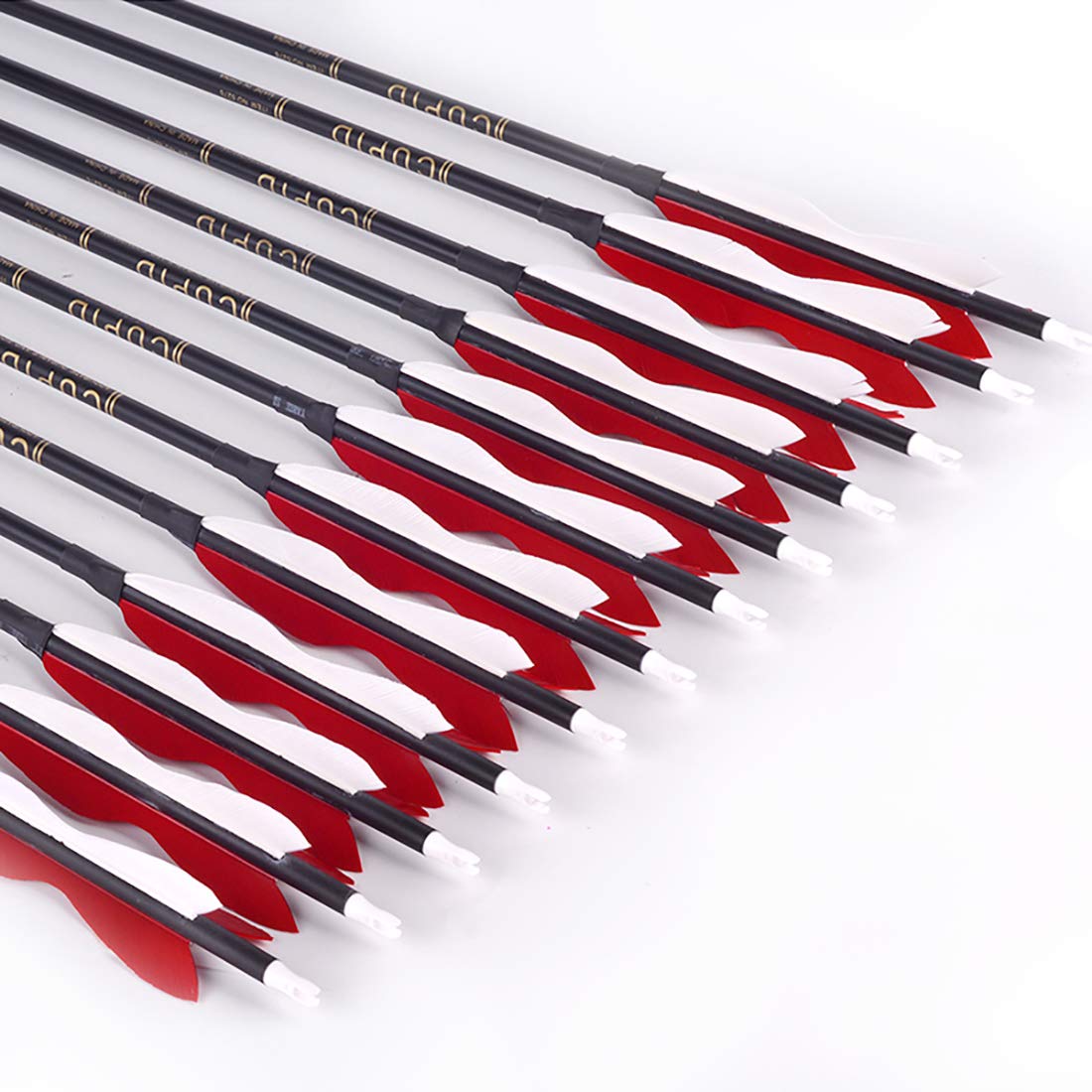 HRCHCG 12pcs 32Inch Carbon Arrow Practice Hunting Arrows Turkey Feather Fletching with Replaceable Tips for Recurve Bow (Red with White)