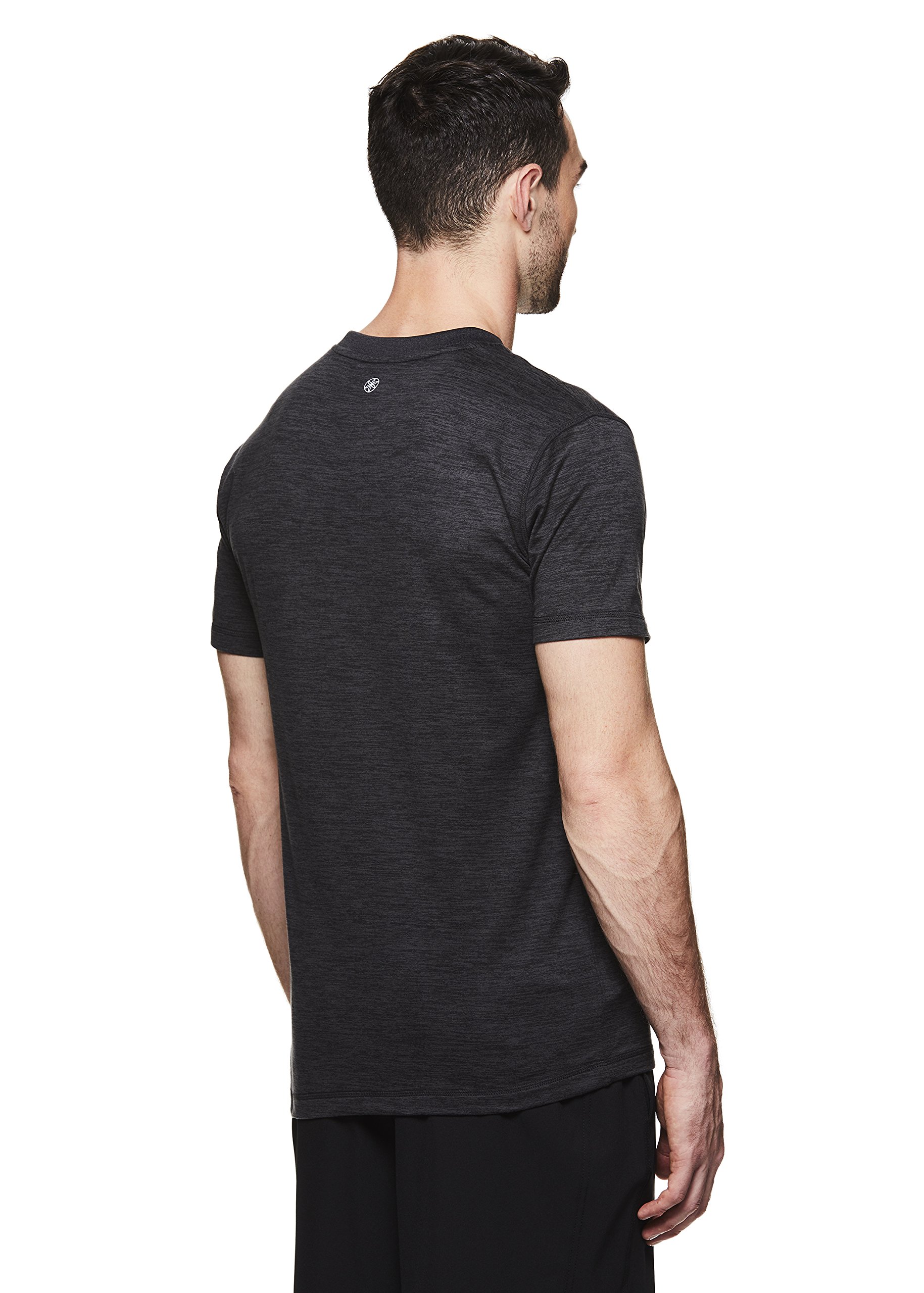 Gaiam Men's Everyday Basic V Neck T Shirt - Short Sleeve Yoga & Workout Top - Black Heather Everyday, X-Large