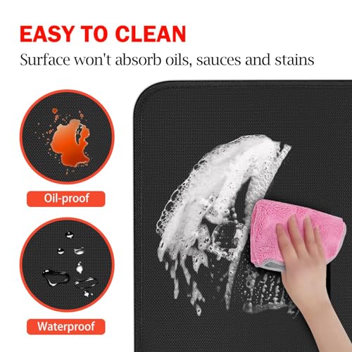 Heat Resistant Mat for Outdoor Grill Table (1mm thick), 24 x 31in Fireproof Grill Mats Under Outside Tabletop Protect Prep Table, Fire Resistance & Waterproof & Oilproof BBQ Barbecue Mat, Black