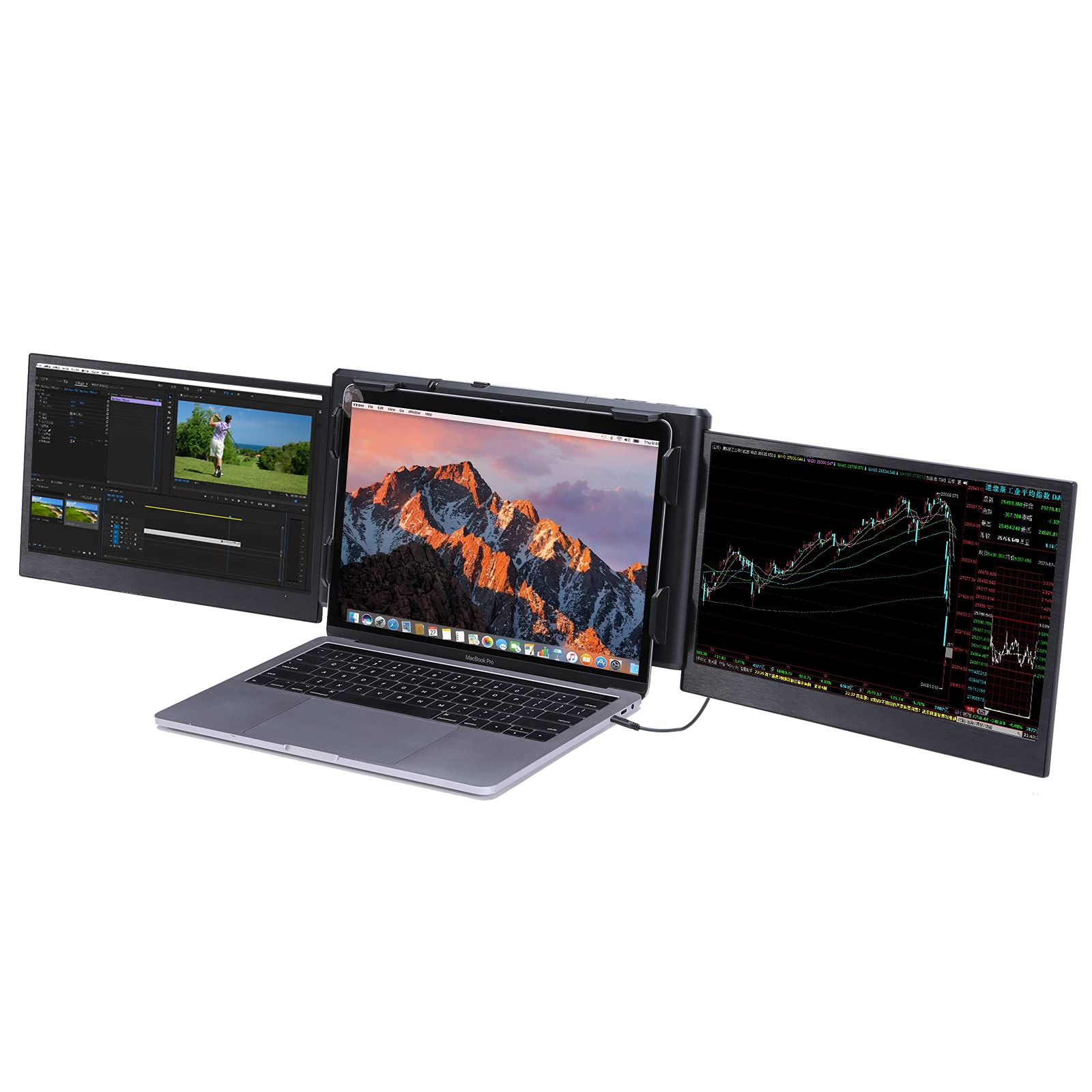 Gretutu Triple Portable Monitor for Laptop - P2 Pro 13.3'' Full 1920x1080p HD IPS Dual Extender Screen for 13.3''~17'' MAC/Windows/Linux Laptop with USB-C & USB-A