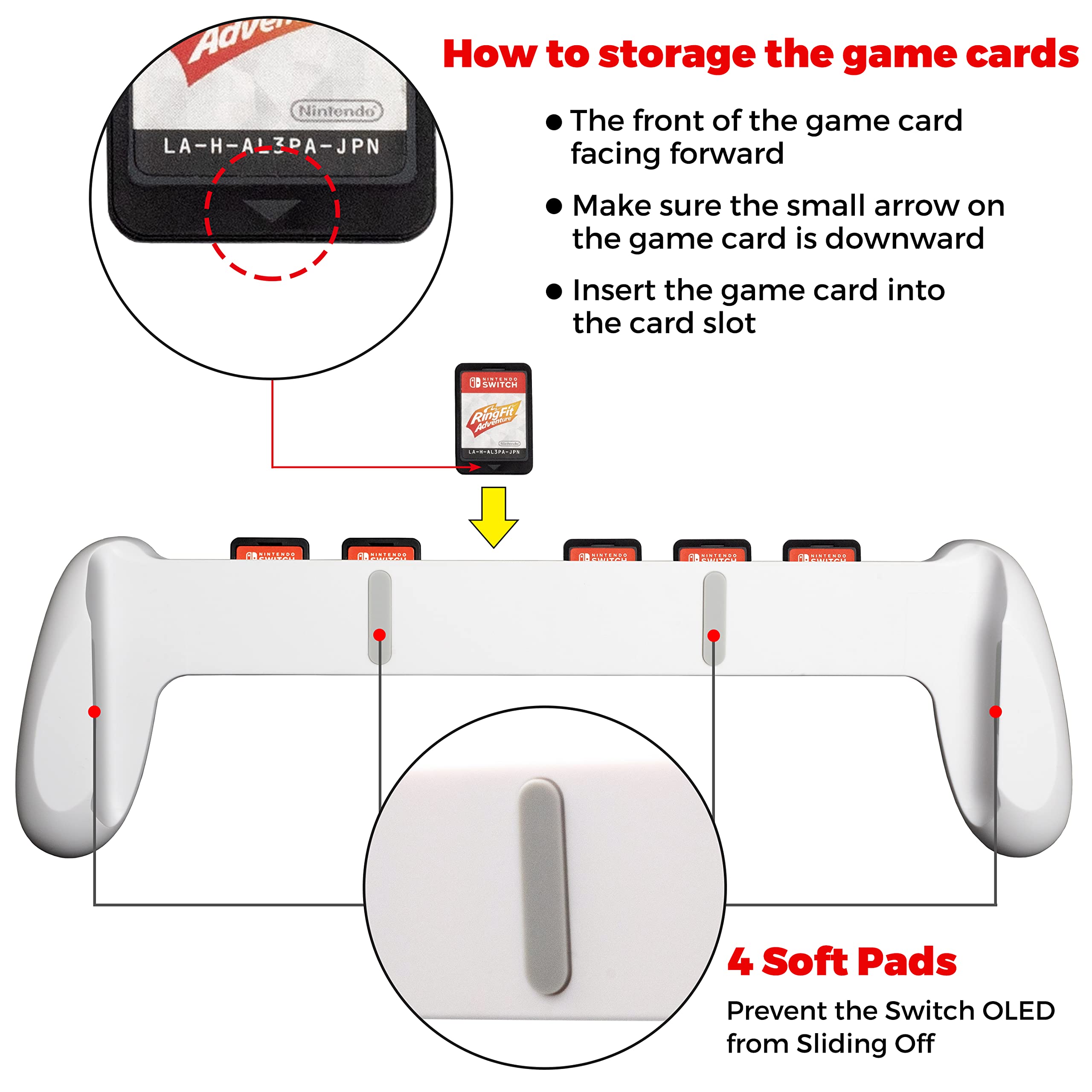 Grip for Nintendo Switch OLED with 6 Game Cartridges Storage Slots, Handheld Mode Switch Case, Comfortable & Ergonomic Grip Case (White)
