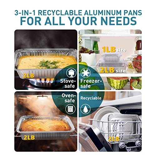 XIAFEI 1LB Aluminum Pans with Clear Lids (50PACK),Foil Pans - to Go Food Containers,Recyclable Aluminum Foil with Strong Seal for Freshness & Spill Resistance- 5.5"x 4.5"x 1.57"