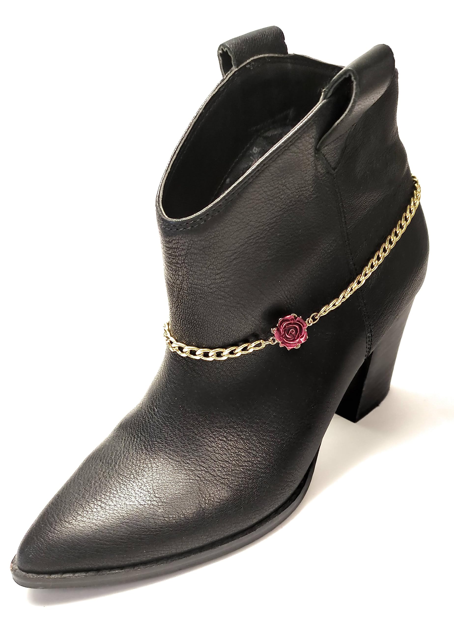 Gothic Red Rose Boot Charm Bracelet Chain 18K Gold-Plated Stainless Steel Double Clasp Adjustable Size 16 Inch Gift Boxed