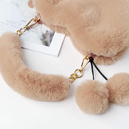 Goclothod Women Heart Shape Handbag Cute Fluffy Party Evening Clutch Fuzzy Ball Purse