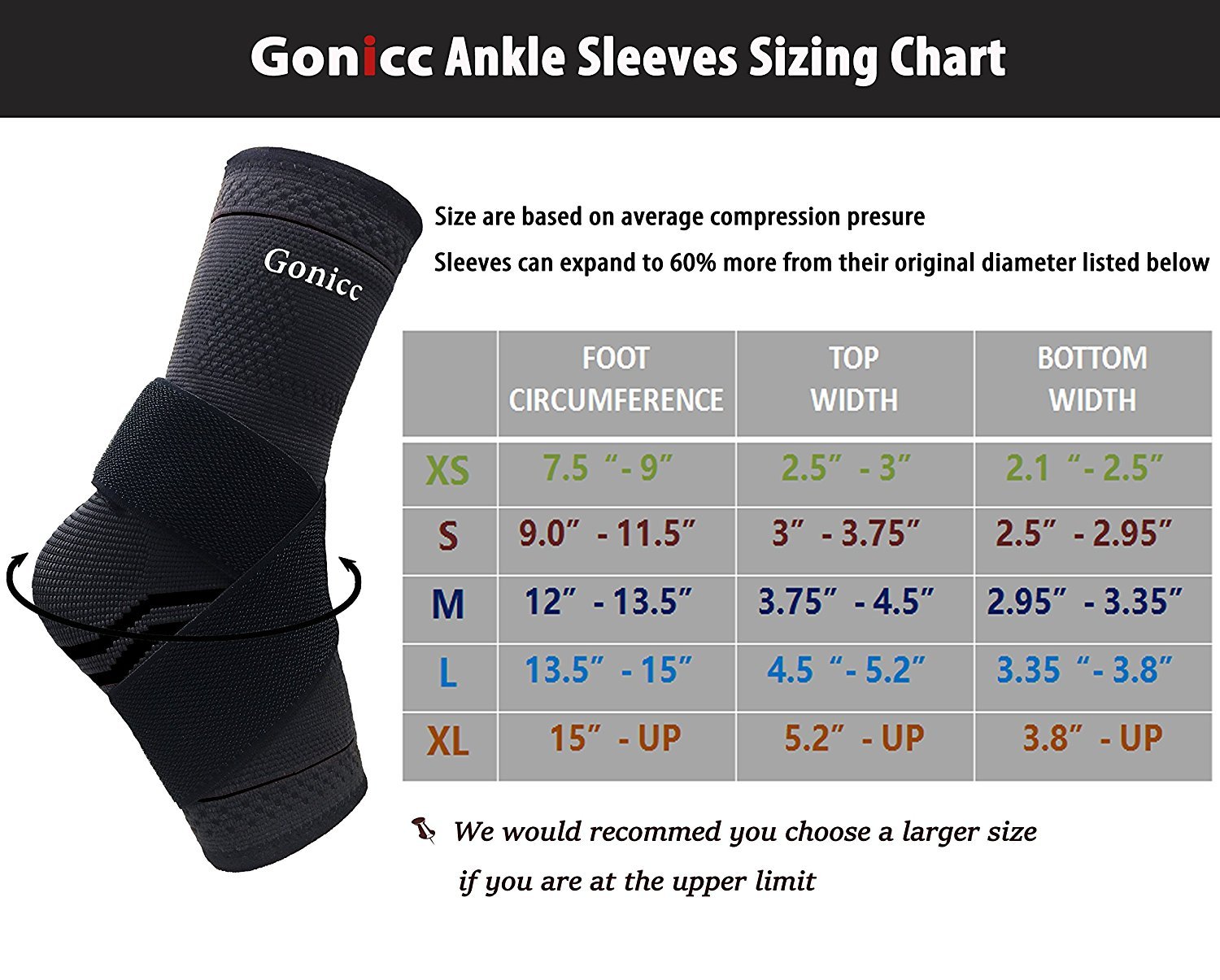 gonicc Professional Foot Sleeve Pair(2 Pcs) with Compression Wrap Support(Large, Red), Breathable, Stabiling Ligaments, Prevent Re-injury, Ankle Brace, Volleyball Protective Gear Ankle Guards