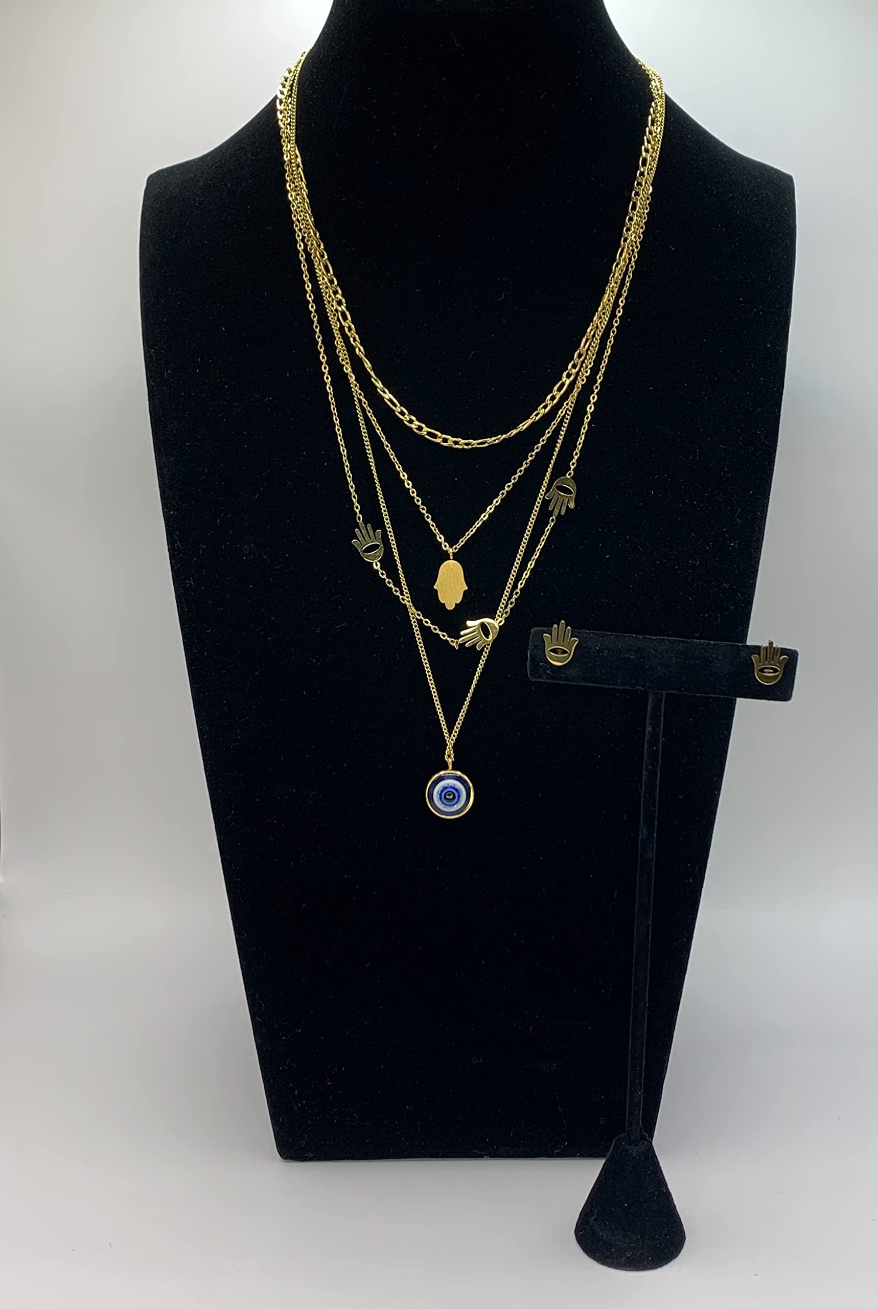 Multi Layered Hamsa Evil Eye Round Pendant Stainless Steel