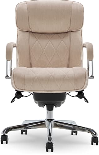 La-Z-Boy Sutherland Quilted Leather Executive Office Chair with Padded Arms, High Back Ergonomic Desk Chair with Lumbar Support, Cream Microfiber Fabric