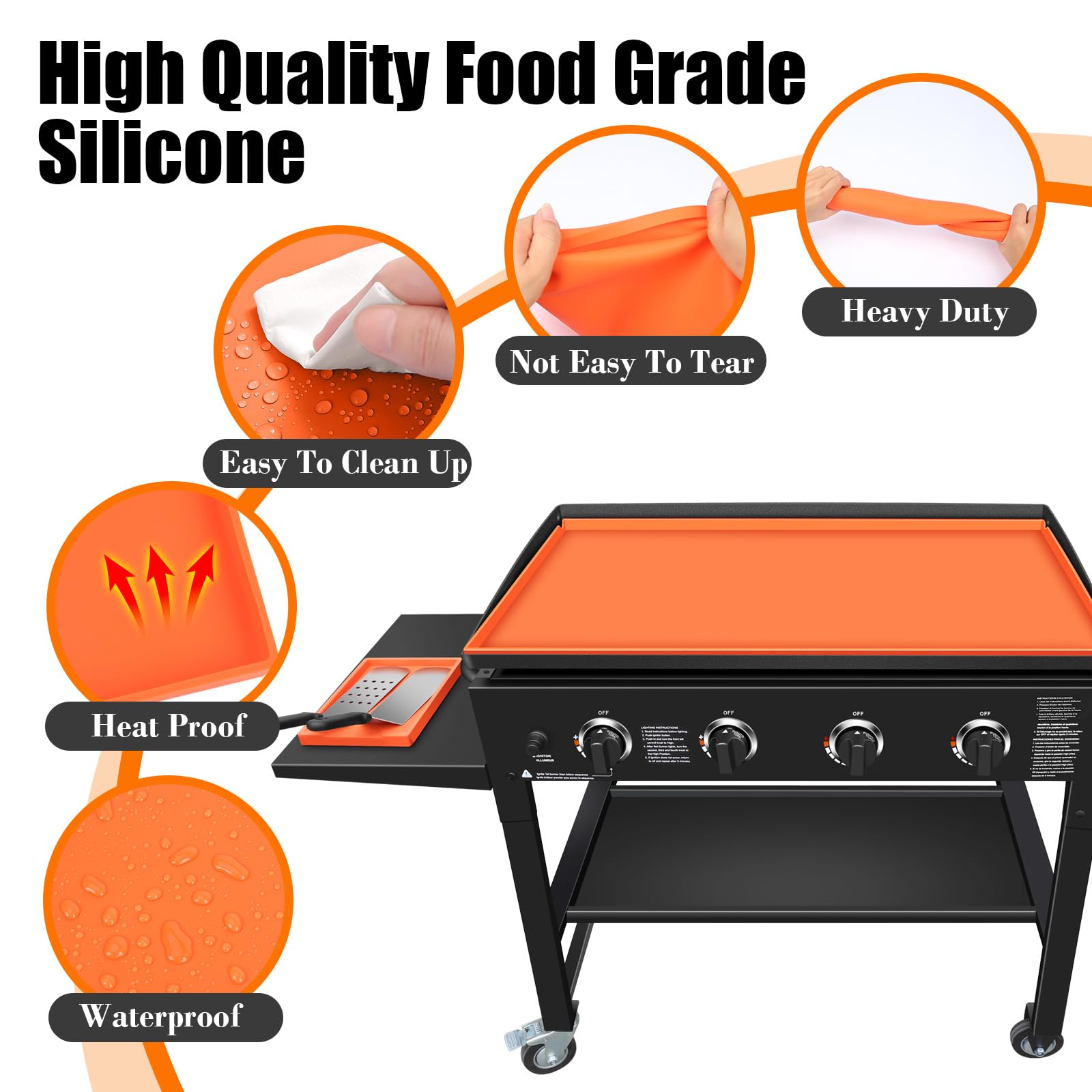 GRILL FORCE 36 Inch Silicone Griddle Mat & Spatula Mat for Blackstone 36" Griddle, Food Grade Silicone Mat Cover for Blackstone Protective Mat Cover Griddle Cover,Protect Griddle From Insects,Rust