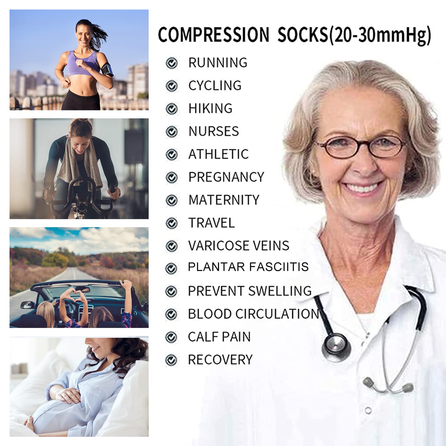 Junely Halloween Compression Socks for Women Knee High Skeleton Skull Gothic Stockings for Running Support Nurses Pregnancy Flying Sports Black