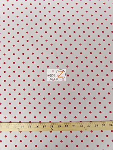 WHITE/RED SMALL POLKA DOTS PRINT POLY COTTON FABRIC 58"/59" WIDTH SOLD BY THE YARD (P93)