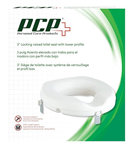 PCP Universal Fit 3 Inch Elevated Toilet Seat, Low Profile Rise Height Lift, Tightening Stability Lock, Portable Bath Safety Commode Support