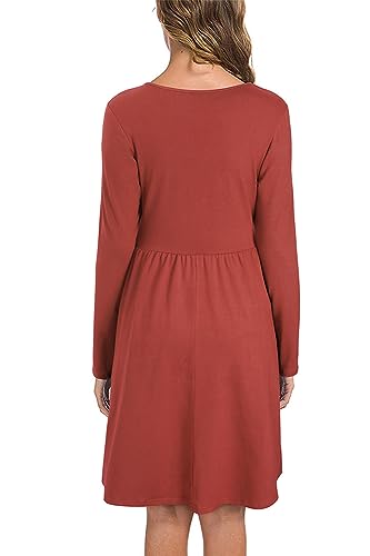ULTRANICE Women's Fall Casual Long Sleeve Dresses V Neck Business Work Winter A Line Church Dress with Pockets 2023(Red E,XL)