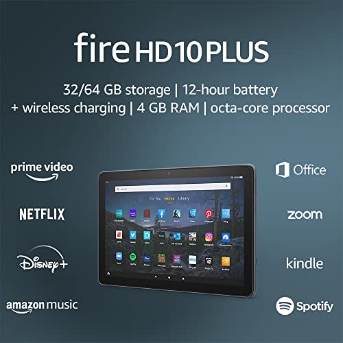 Introducing Fire HD 10 Plus tablet, 10.1", 1080p Full HD, 64 GB, latest model (2021 release), Slate, without lockscreen ads