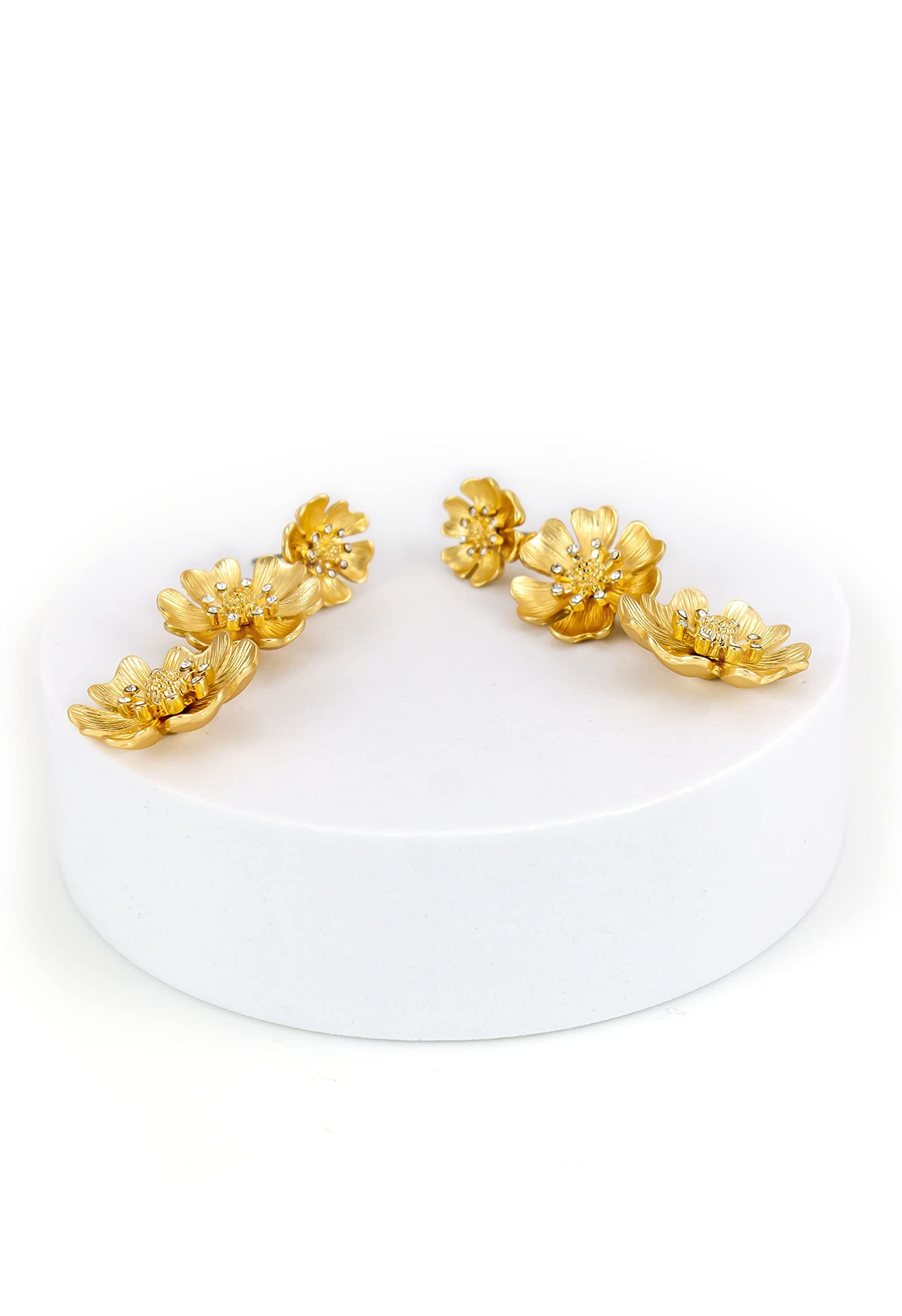Laura Ashley Womens Jewelry Gold Triple Flower Drop Floral Dangle Earrings with Crystal