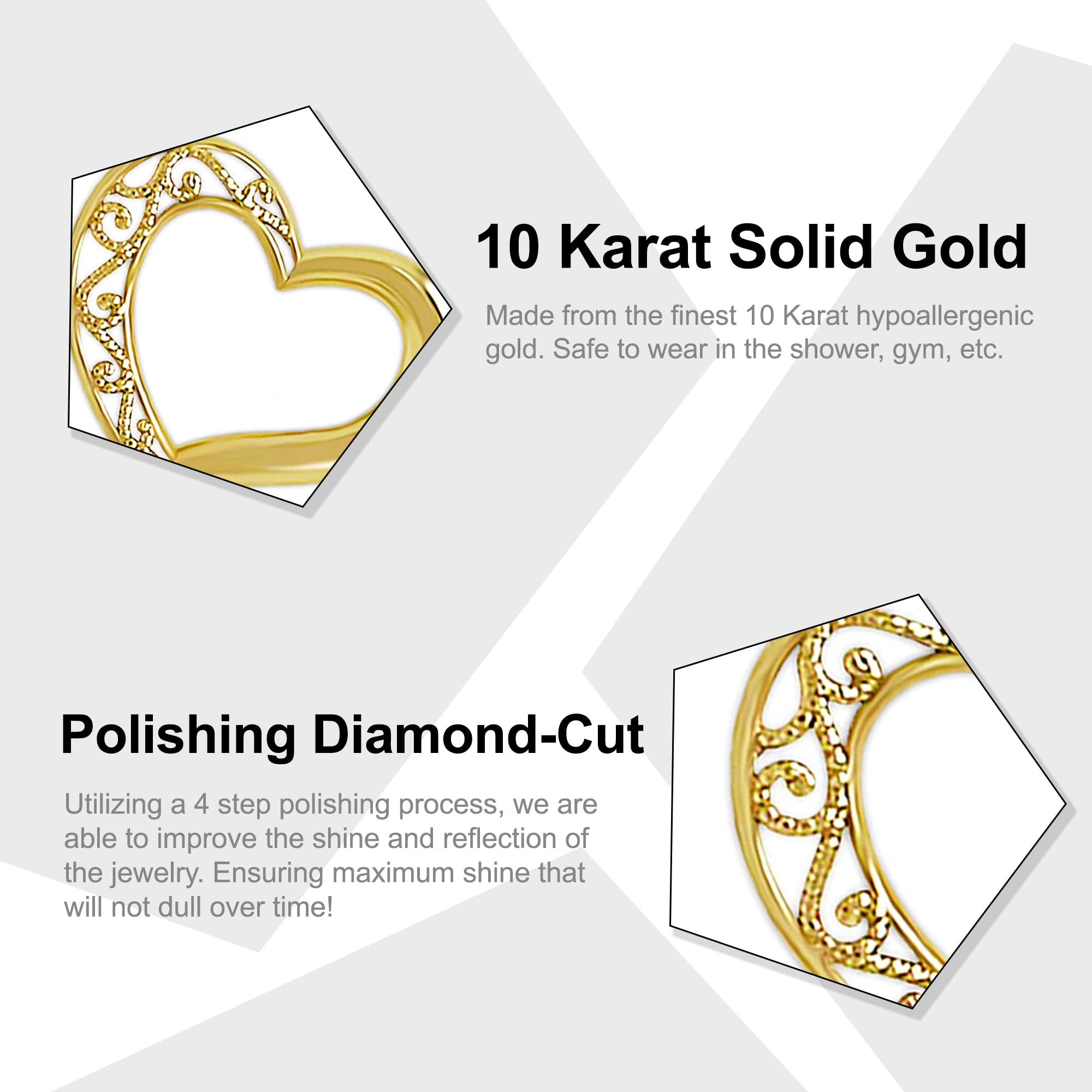 Gold Small Sliding Heart Charm - 10 Karat Solid Gold - Heart Charm - Optional Gold Chain (No Chain - Charm Only)
