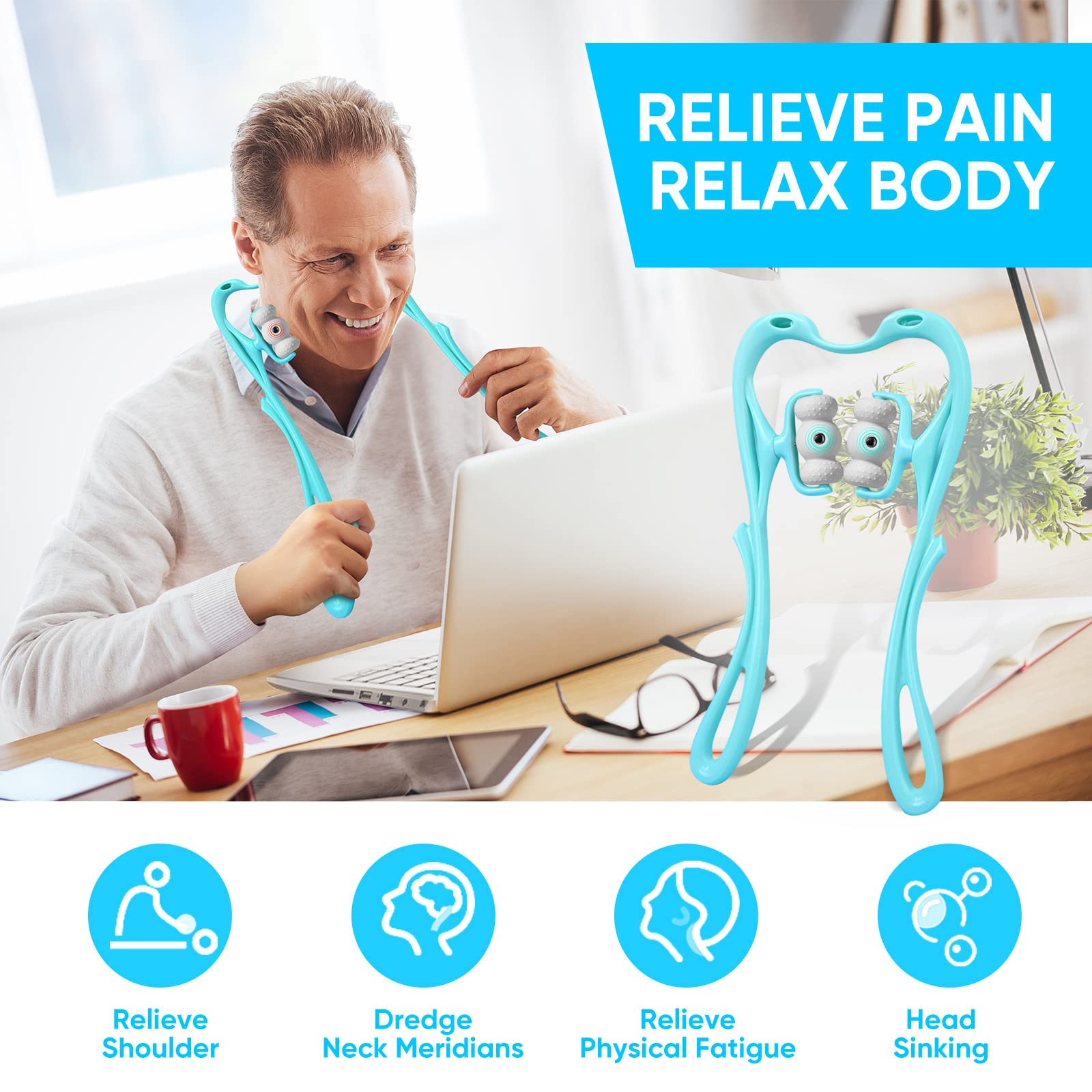 Neck Massager, Trigger Point Neck Roller, Neck Massager for Pain Relief Deep Tissue, Handheld Shoulder Massager Tool with 6 Balls Massage Point, Suitable for Legs, Waist, Neck and Shoulder Relaxer
