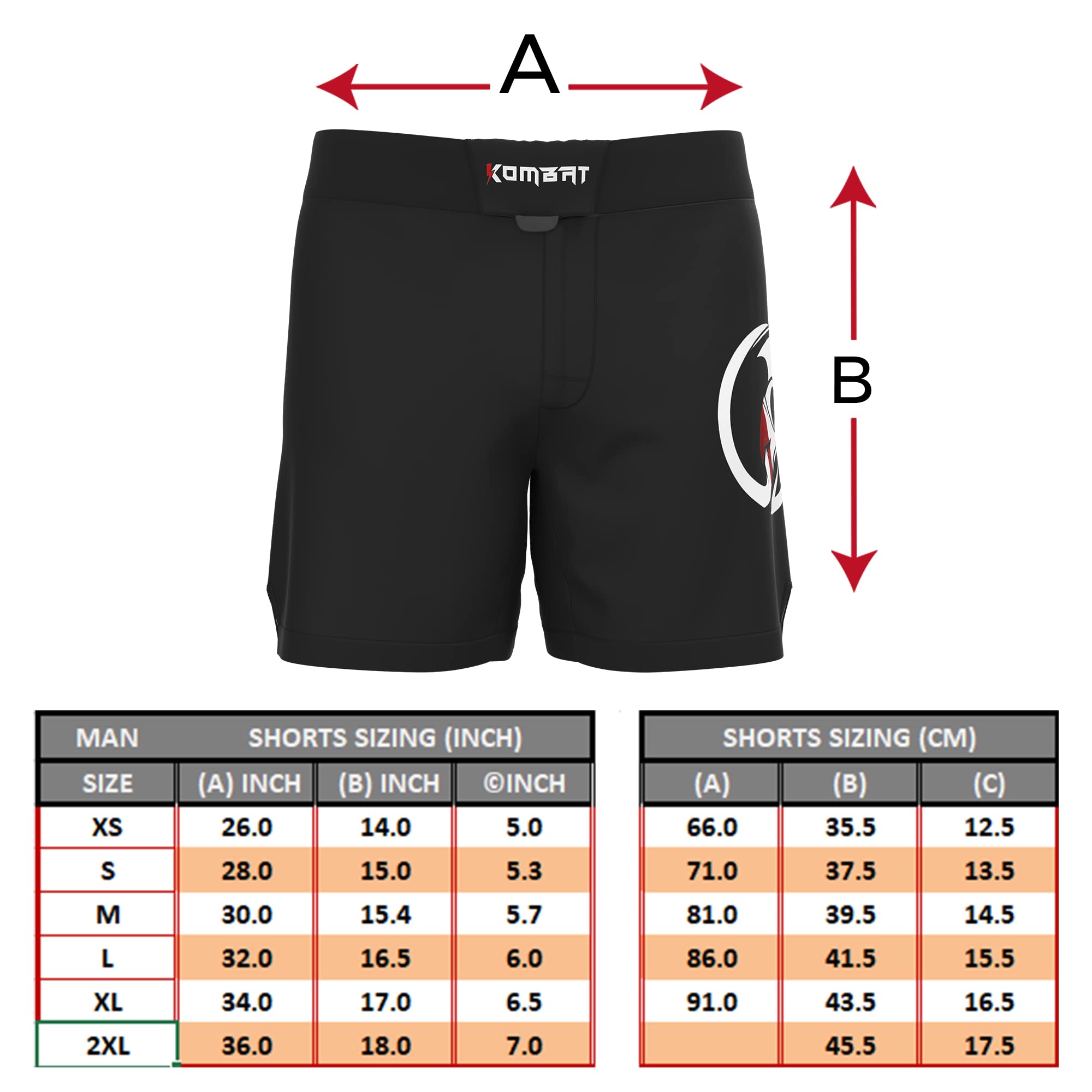 KOMBAT USA Men's MMA Shorts β Baseline Grappling & Fight Shorts | Athletic Shorts | Muay Thai BJJ Training Jiu Jitsu No Gi (as1, Alpha, x_l, Regular, Regular, Black)