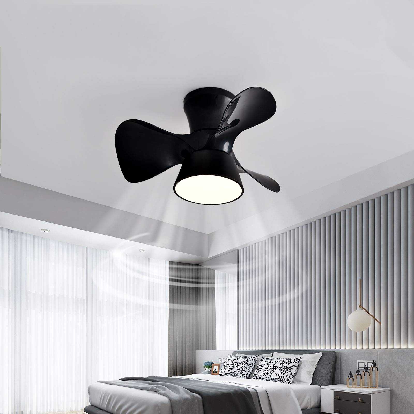 IYUNXI 36W Ceiling Fans with Lights Reversible Flush Mount Ceiling Fan Black Ceiling Fan with Lights Remote Control 3-Colors 6-Speeds Low Profile Smart Ceiling Fans For Bedroom Living Room