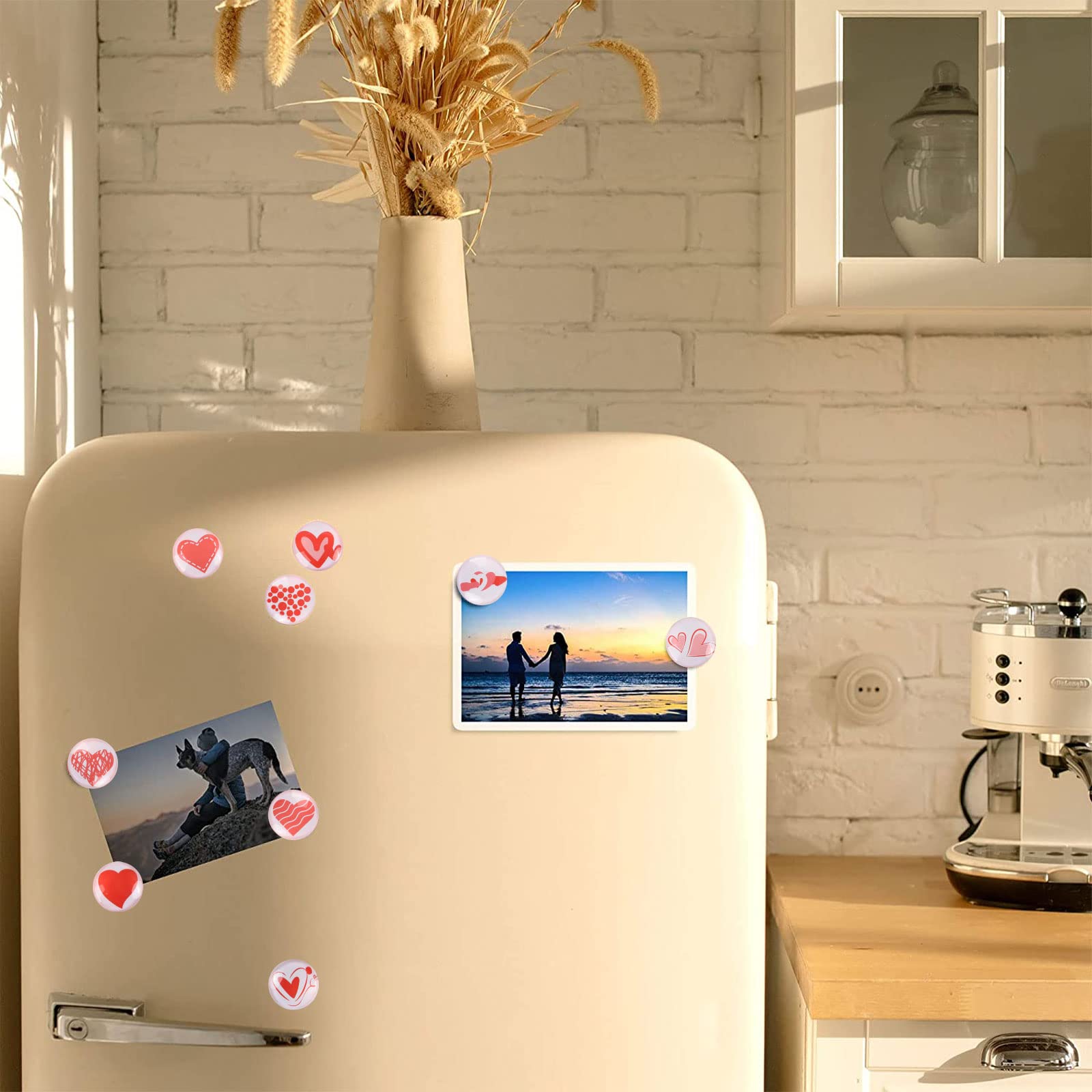 Glass Strong Heart Love Refrigerator Magnets,12 Pack Magnetic Fridge Stickers,Whiteboard Cabinet Locker Dishwasher Magnets for Kitchen Office Classroom Supplies (Heart Refrigerator Magnet)