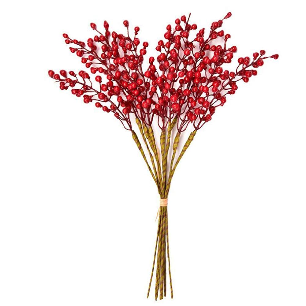 GREENTIME 16 Pack Artificial Red Berry Stems Holly for Christmas Tree Decorations for Crafts, Holiday and Home Decor