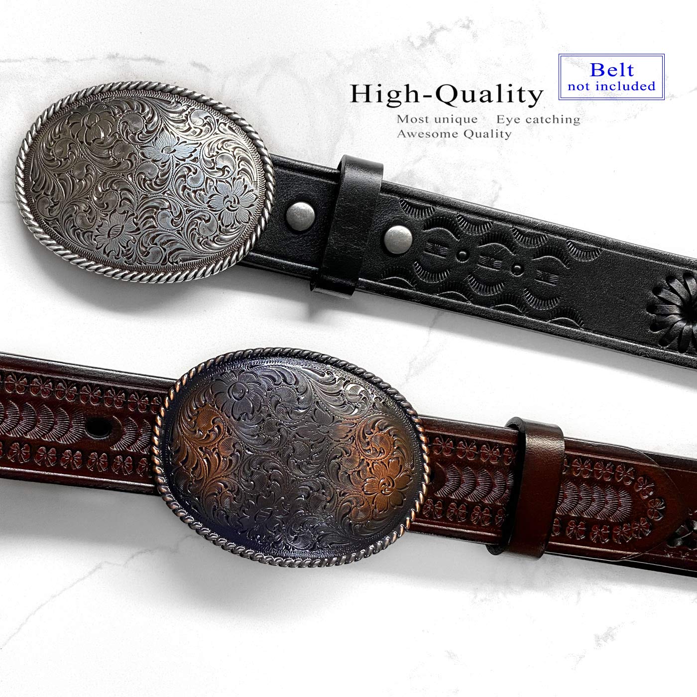 H8136 Western Floral Engraved Pattern Rope Edged Belt Buckle Fits 1-1/2"(38mm) Belt (Copper)