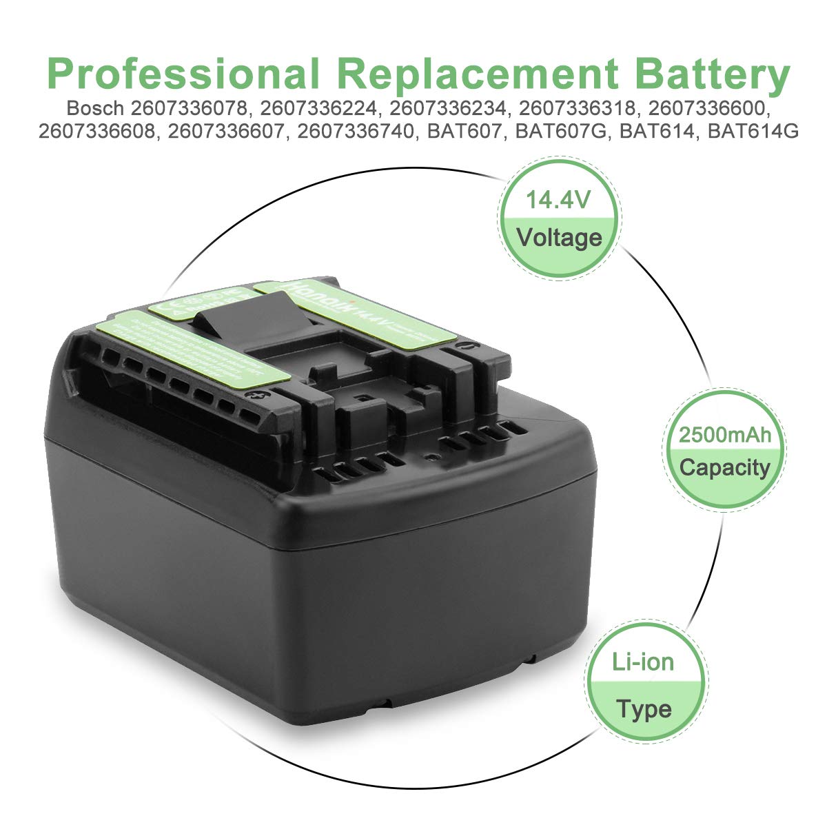 Hanaix 14.4V 2.5Ah Lithium Battery for Bosch BAT607 BAT607G BAT614 BAT614G 2607336150 2607336223 Replacement Battery