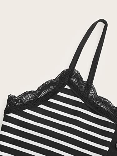 SOLY HUX Women's Contrast Lace Spaghetti Strap Cami Crop Tops Casual Camisole Black and White S